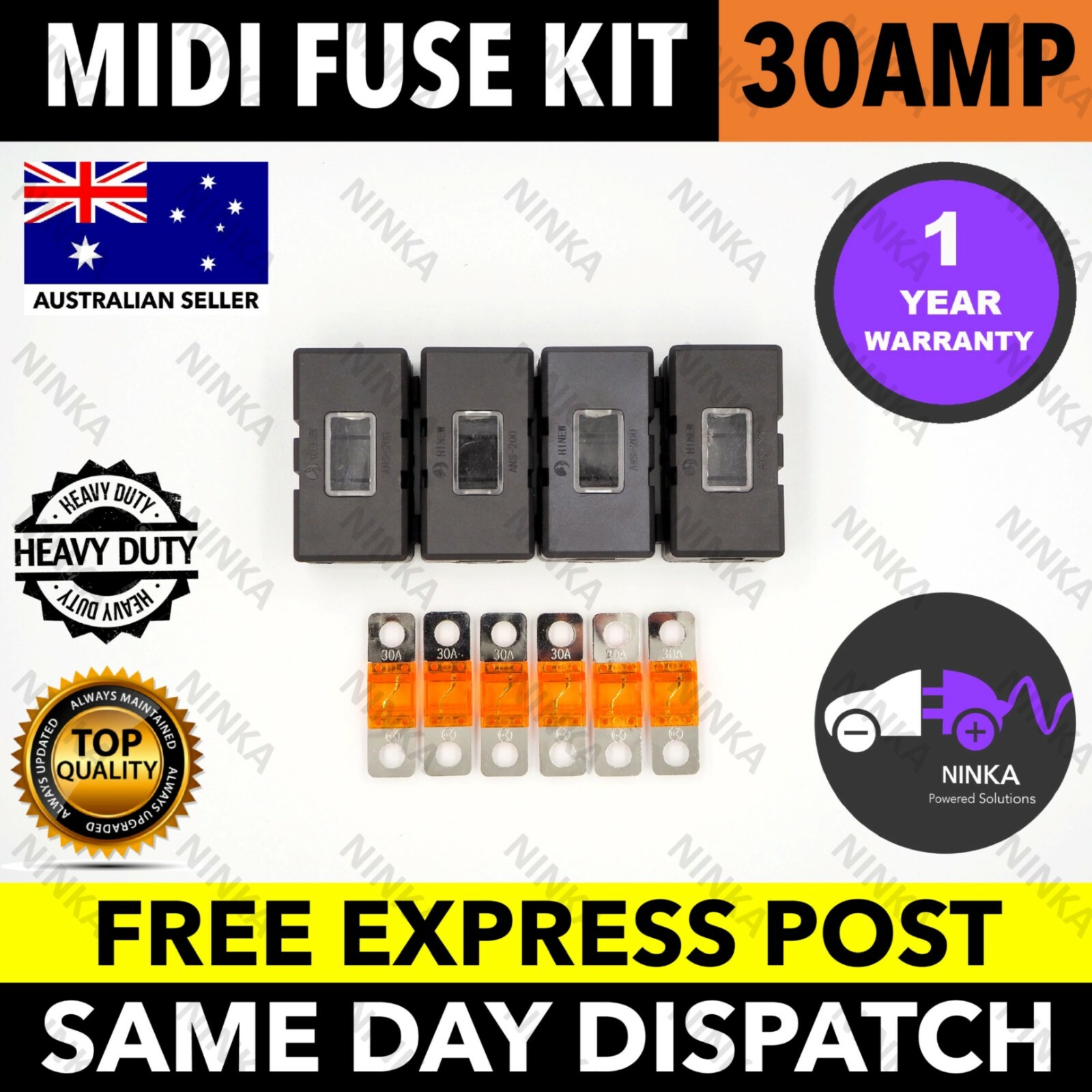 Midi Fuse Kit 4 x ANS Holder + 6 x 30AMP Fuses Dual Battery Caravan ...