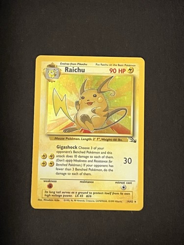 Pokémon TCG 1999 Pokemon Fossil #14 Raichu HOLO | eBay