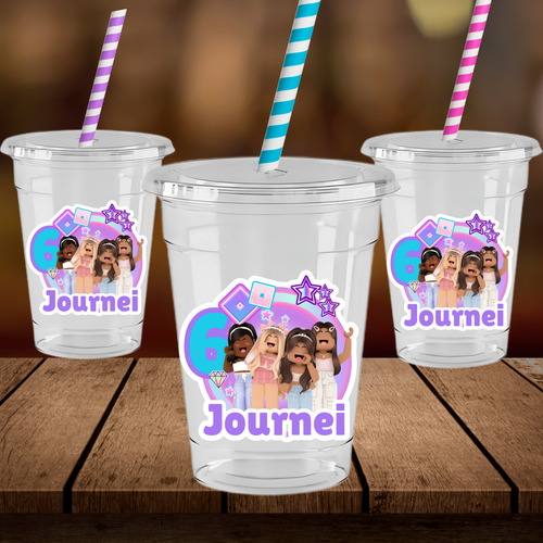 Roblox Girl Personalized Cups 16 oz -Set of 12 Birthday Cups with Lids ...