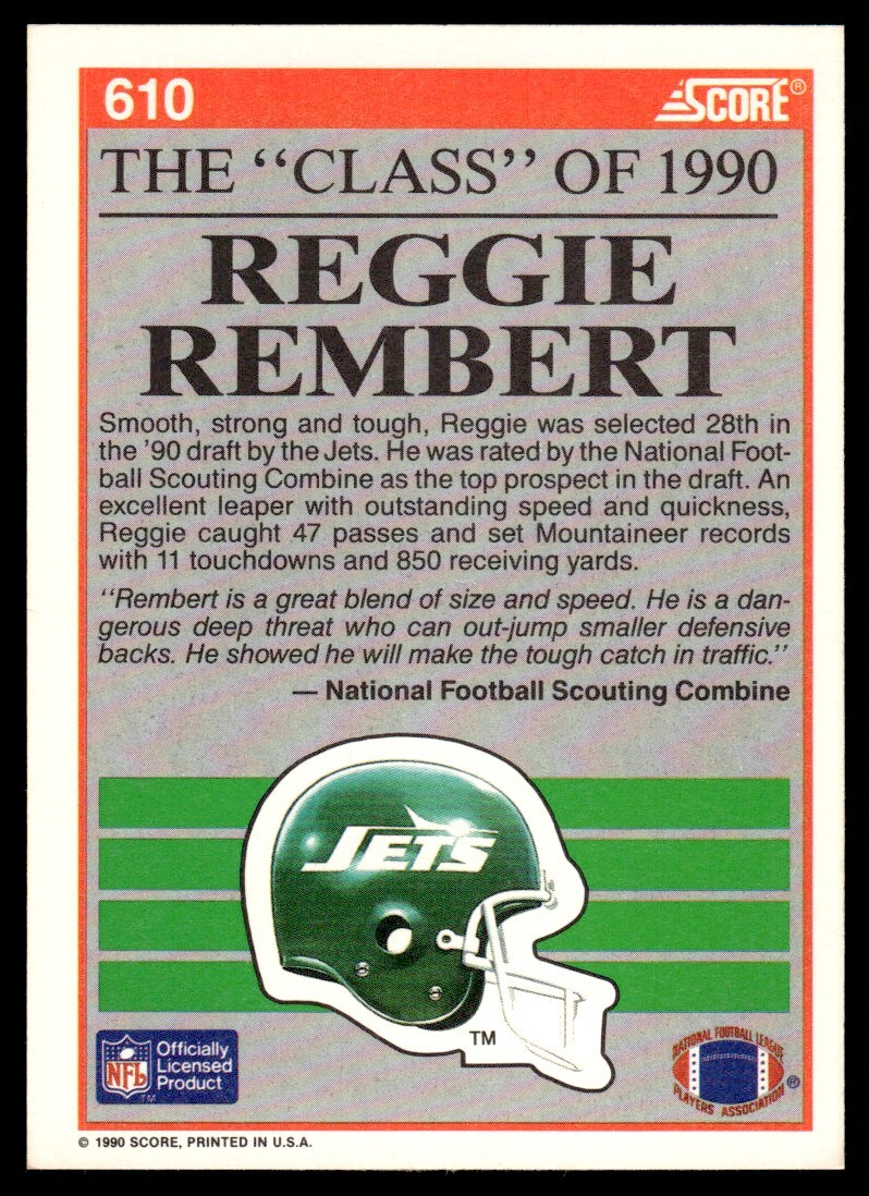 1990 Score Reggie Rembert New York Jets #610 | eBay
