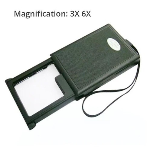 3X 6X 45mm LED Slide Pull Out Type Magnifying Glass Pocket Loupe Square ...