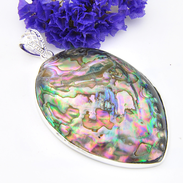 Sale Natural Oval Cut Abalone Shell Silver Necklace Pendant | eBay