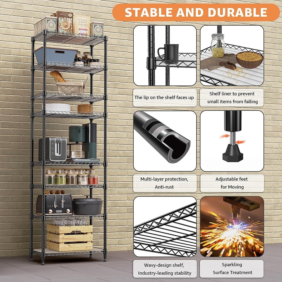 8 Tier Wire Shelving Adjustable Wire Shelf Storage Garage Rack Metal ...