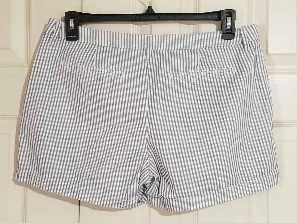 Old Navy Women 10 Blue Striped Chino Cotton Zip Shorts Mid Rise #900601 ...