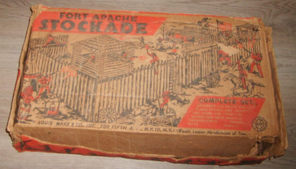 VINTAGE MARX FORT APACHE STOCKADE PLAYSET PLASTIC COWBOY & INDIANS ...