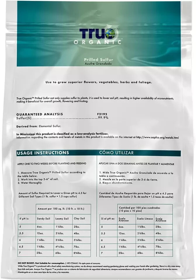 True Organic Plant Food - Prilled Sulfur (Soil Acidifier) - Granular ...