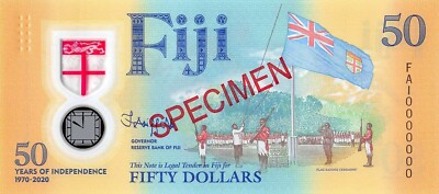 Fiji $50 2020 Commemorative 50 Years Of Independence Specimen Unc ...
