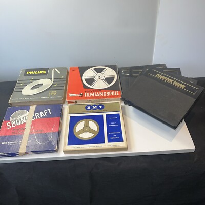 JOB LOT OF 7 MAGNETIC REEL TO REEL RECORDING TAPES and Film Adaptor All ...