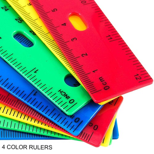 12 Pack of Plastic Rulers with 3 Ring Binder Holes Assorted Colors | eBay