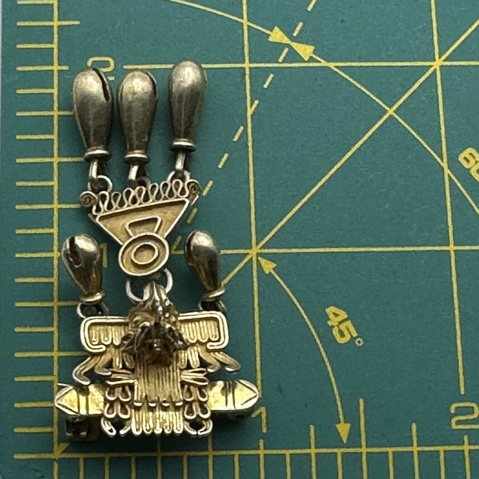 Tribal Aztec Mayan Eagle Bird Mask Brooch Dangling St… - Gem