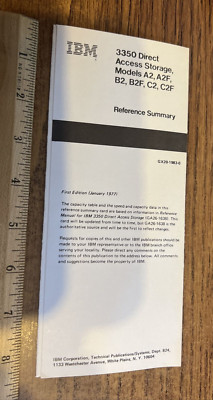 IBM 3350 Direct Access Storage Models A2,A2F,B2,B2F,C2,C2F Ref. Summary ...
