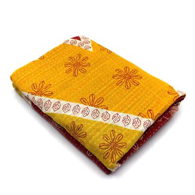 Vintage Quilt Indian Handmade Organic Cotton Counterpane Blanket Throw ...