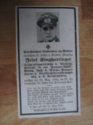 RARE WWII German Death Card, PANZER (TANK), KRIMSCHILDES, PANZER ASSULT ...