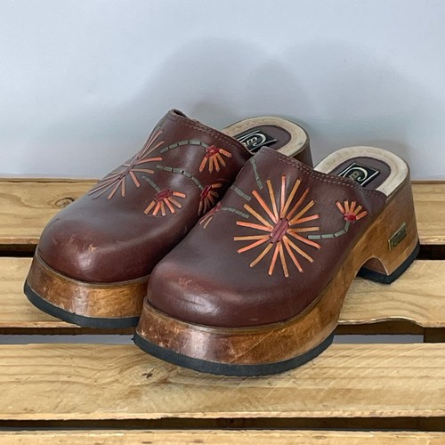 Vtg Candie's Clogs Y2K 90’s Wood Chunky Platform Mules Size 7M Leather ...