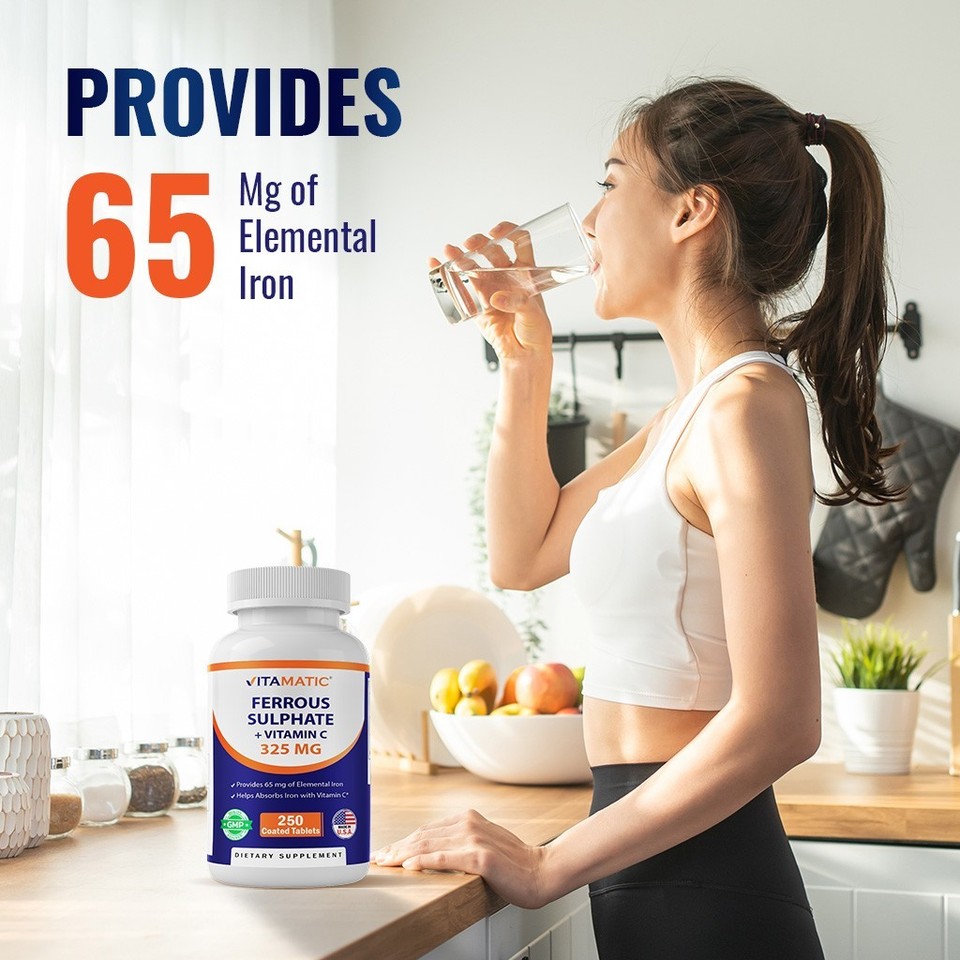 Vitamatic Ferrous Sulphate 325 mg + Vitamin C 100 mg- 250 coated ...