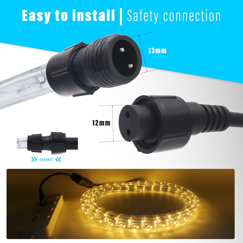 8 Modes LED Rope Tube Lights Xmas Garden Festival IP67 Waterproof ...