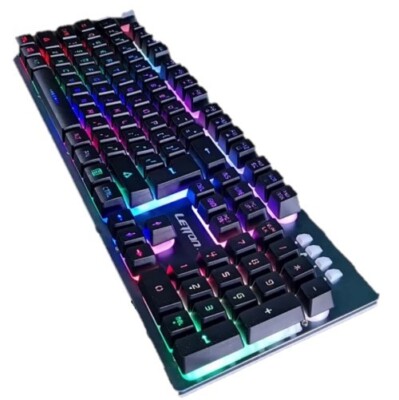 LETTON EK-1 Gaming Keyboard Mouse Set LED Rainbow Backlit RGB USB Wired ...
