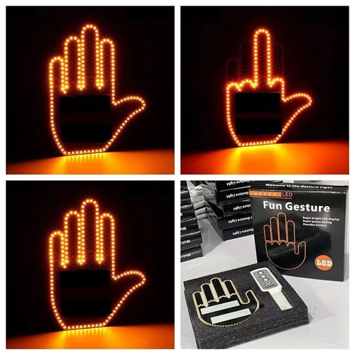 Amber LED Middle Finger Light Hand Finger Gesture Light w/Remote Car ...