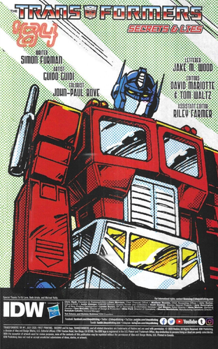 Transformers 84 Comic 1 Secrets and Lies First Print Cover B Coller ...