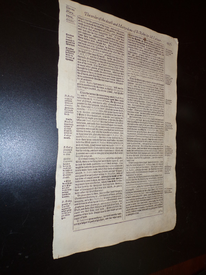 1570-Foxe's Book of Martyrs-2nd Ed-RARE-Woodcut of Martyrdom of Latimer ...