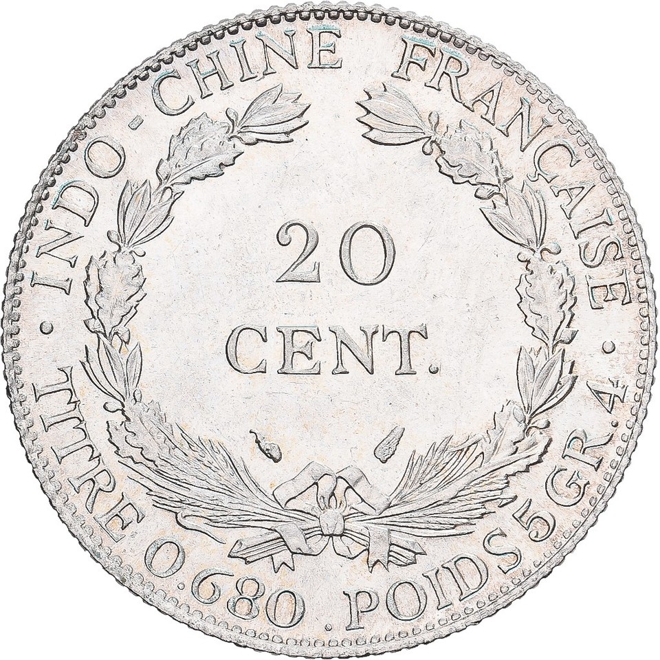[#138581] French Indochina, 20 Centièmes, 1937, Paris, Silver, MS, KM ...