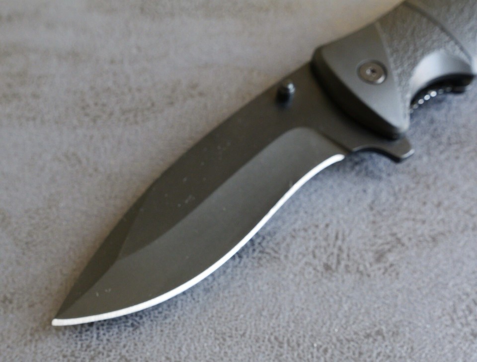 Rubber Grip Black Pocket Knife Full Size Assist Curved Bolo Blade ...