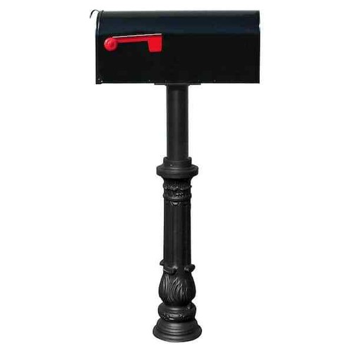 Aluminum Single Black Post Mount System Non-Locking Mailbox With Ornate ...