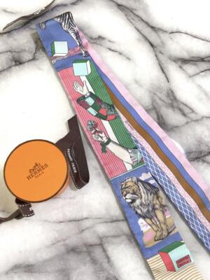 Hermses Twilly Silk Scarf Grand Theatre Nouveau pink blue animal ...