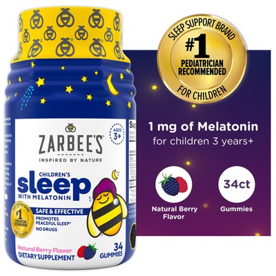 Zarbee’s Kids Sleep 1mg Melatonin Gummies, Non-Habit Forming, Berry ...