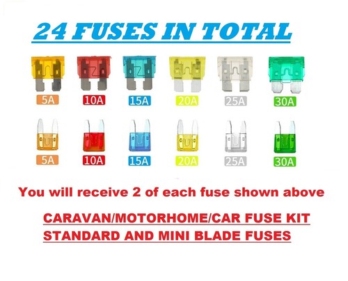24 x Bailey Caravan Blade Multi Pack Spare Fuses Kit 5 10 15 20 25 30A ...