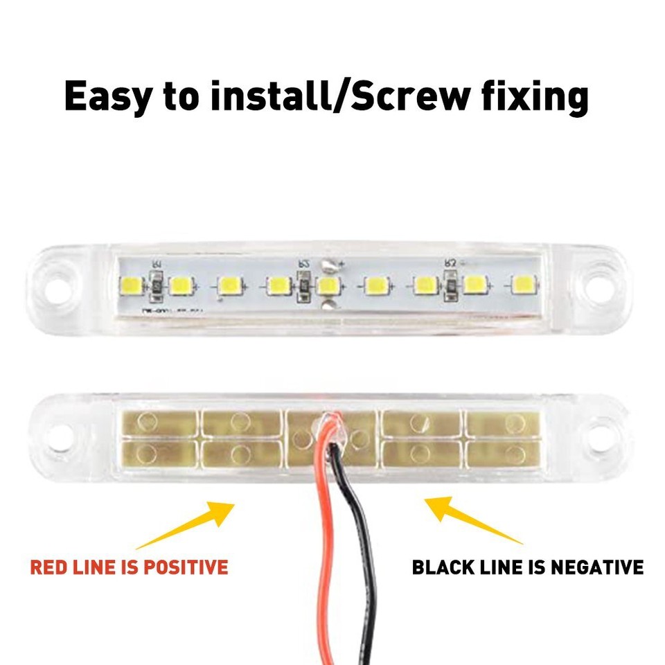 10PCS White LED Side Marker Indicator Light Strip Truck Trailer ...