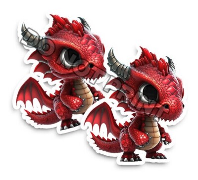 Baby Dragon Stickers Red Dragons with Bat Wings Die Cut Decals Set of 2 ...