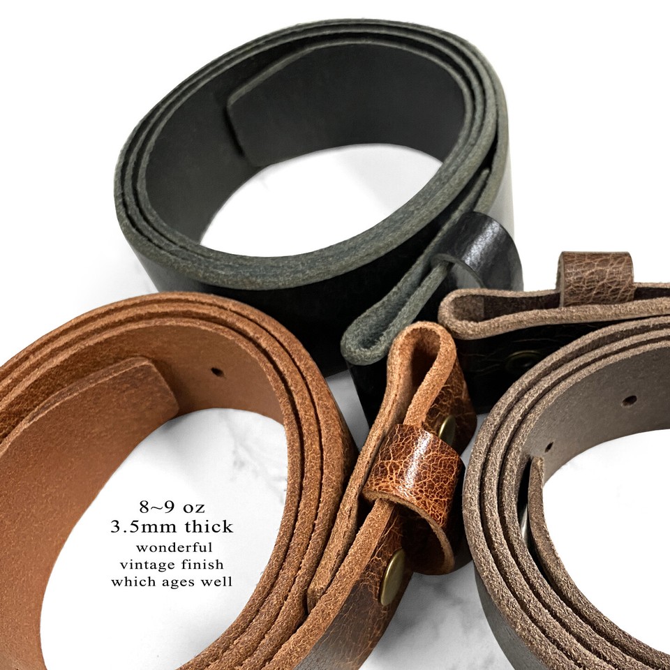 BELT STRAP SNAP ON FULL GRAIN ONE PIECE LEATHER UNISEX BELT-BLACK ...
