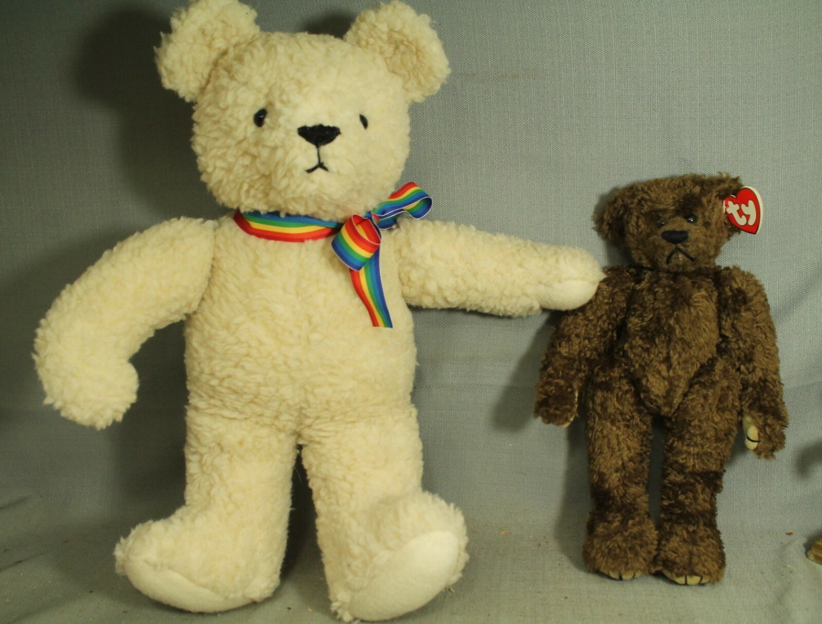 lot 2 Teddy Bears white fuzzy wuzzy 16" brown ty jointed stuffed animal ...