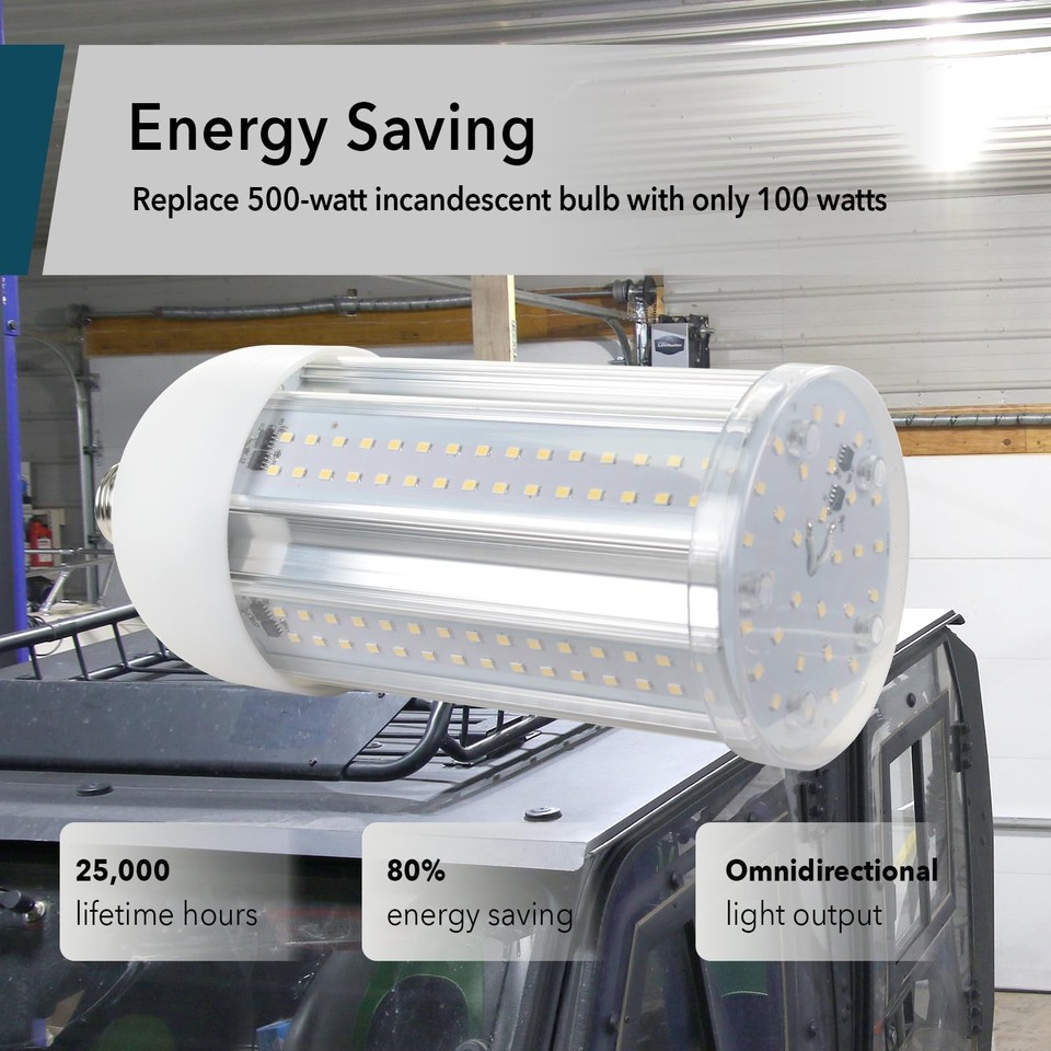 LED Corn Cob Bulb, 100W (500W Equivalent), 10,000 Lumen, Daylight 5000K ...