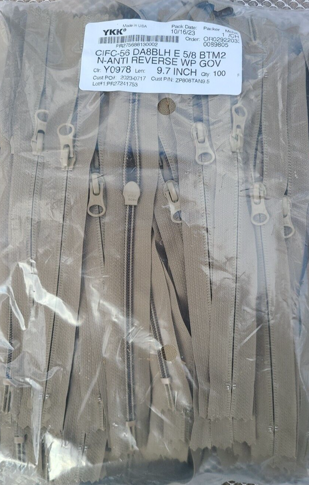 (100 Pack) YKK CIFC-56 DA8BLH E 5/8 BTM2 N-ANTI REVERSE WP GOV, 9.7 IN ...