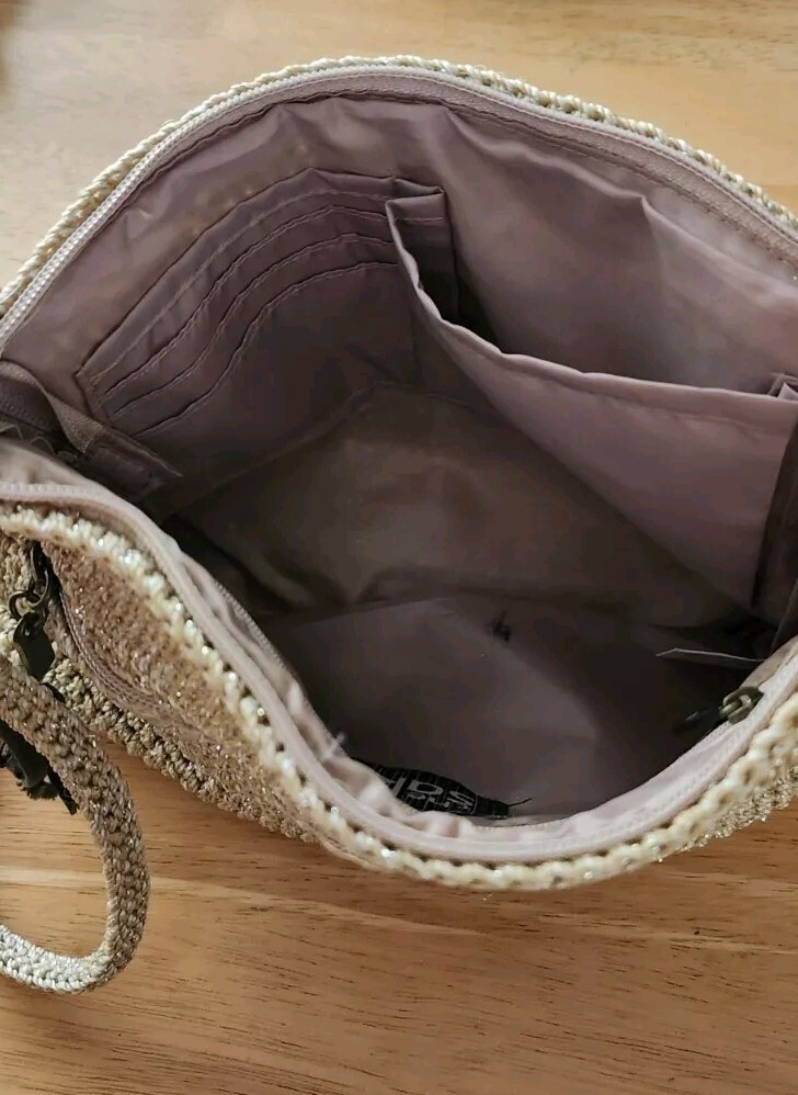 The Sak Small Tan Silver Thread Crochet Sequins Crossbody Purse | eBay