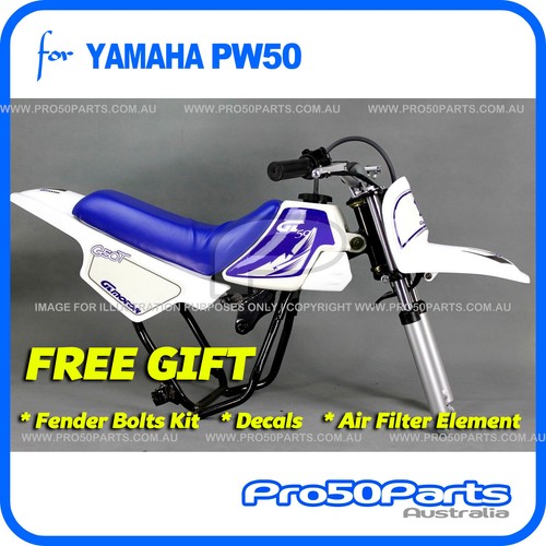 Yamaha 2016 PW50 Peewee 50 White Plastics Fender & Tank + Blue Seat ...