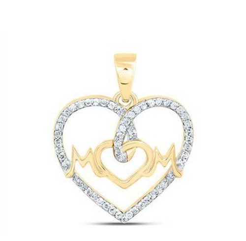 Diamond Mom Heart Charm Pendant 10k Yellow Gold | eBay