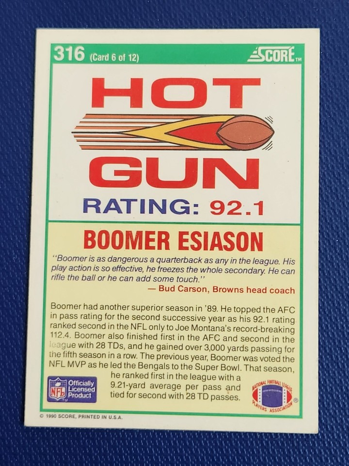 1990 Score Hot Gun BOOMER ESIASON - Cincinnati Bengals #316 | eBay