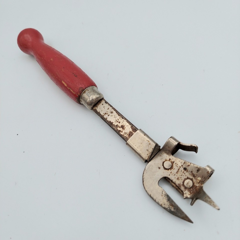Vintage Kitchen Utensils Lot Red Wooden Handle Egg Beater Smasher Can ...