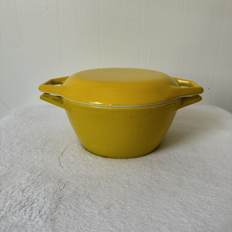 Vintage Copco Denmark D1 Cast Iron Enamel Dutch Oven Yellow | eBay
