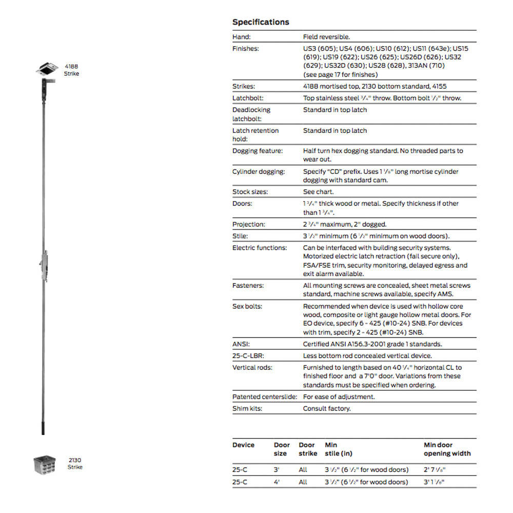 FALCON RX-25-C-EO US32D 36 LHR 4188 2130 DH=8' PB=32D 1.3/4' SS, Satin ...