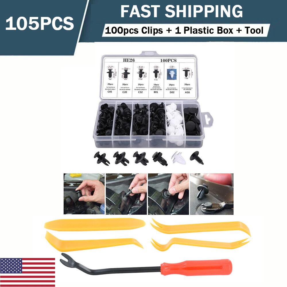 100 Car Retainer Auto Fasteners Push Trim Clips 6Size Pin Bumper Rivet ...