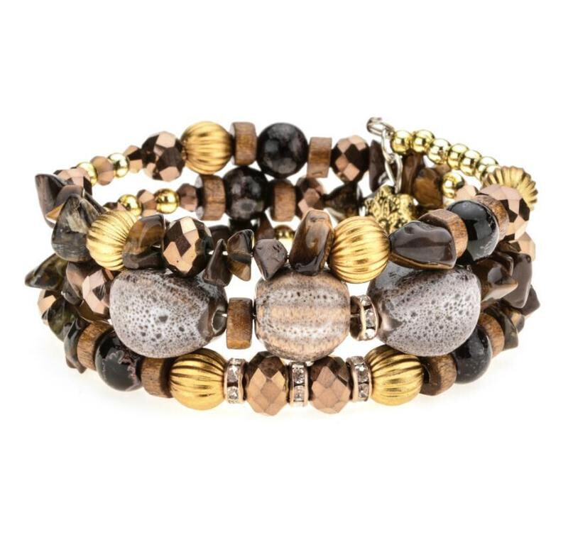 Women Boho Multi-layer Crystal Beaded Beads Bohemia Cuff Bracelets Set ...