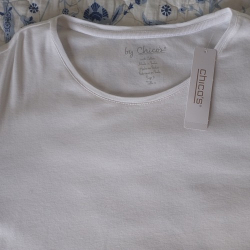 Chicos Sz 2/L 100% Cotton Top Alabaster White Long Sleeve Basic Knit NWT | eBay