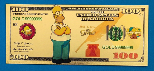 The Simpsons - Homer Simpson - Note United States USA $100 Gold Foil ...