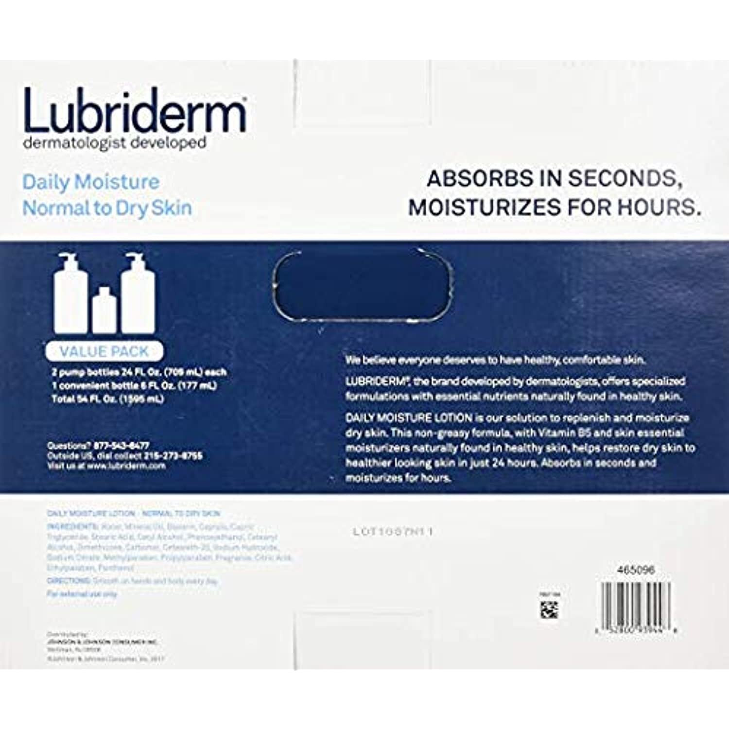 Lubriderm Dermatologist Daily Moisture Lotion for All Skins 3 Pack NEW ...