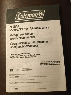 User Manual-Coleman 12V Wet/Dry Vacuum Model PMV 6991 | eBay