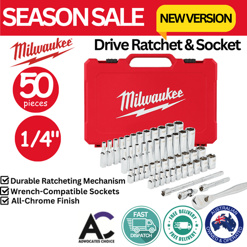 MILWAUKEE 50pce 1/4" Drive Ratchet & Socket SAE (Imperial & Metric) Set ...